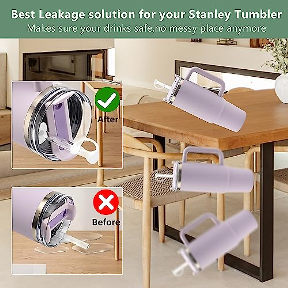 4Sets Silicone Spill Proof Stopper for Stanley 40/30 oz The Quencher H2.0 Flowstate Tumbler with Handle for Stanley Cup Accessories Include 4 Straw Cover Cap Round Leak Stopper Square Spill Stopper