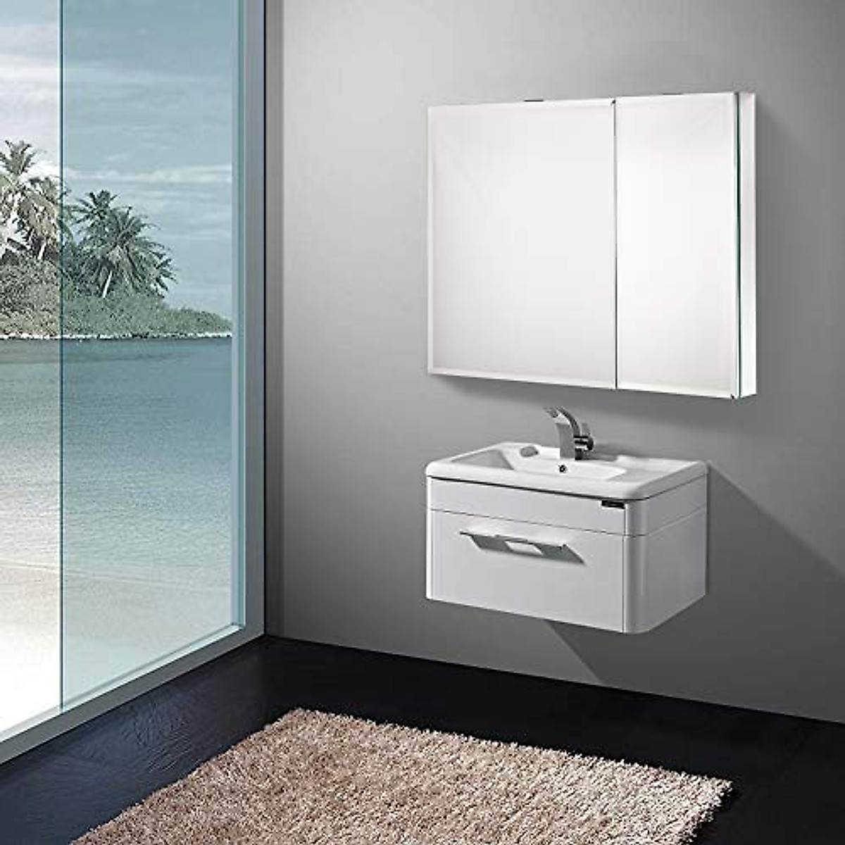 Movo Double Doors Medicine Cabinet with Mirror, 30 inch X 26 inch Aluminum Bathroom Medicine Cabinet, Adjustable Glass Shelves, Waterproof and Rust-Resist, Recess or Surface Mount Installation