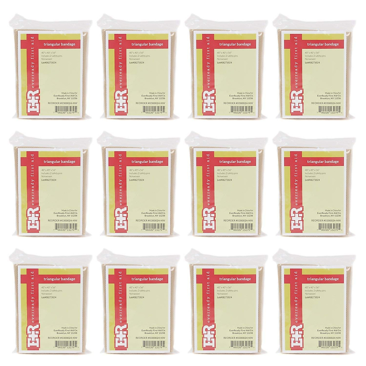 Ever Ready First Aid Triangular Bandage, 40" x 40" x 56", 12-Piece-Non-Woven-Cotton-Triangular-Bandages