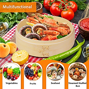 Bamboo Steamer Basket, 2-Tier Dumpling Steamer for Cooking, Bamboo Steamer 10 Inch Vegetable Steamer, Food Steamer for Meat, Dim Sum, Bao Bun, Fish, Rice, HOFHTD Wood Cooking Steamer Basket