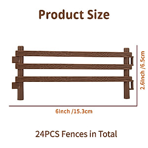 Toymany 24PCS Plastic Corral Fencing Playset Accessories for Farm Animals Figurines, Cake Toppers - Educational Gift for Kids and Toddlers