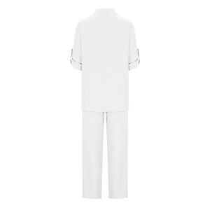 Summer Cotton Linen 2 Piece Outfits for Women Casual Long Sleeve Tshirts Top and Long Pants Business Work Suits White (Today's Deals)