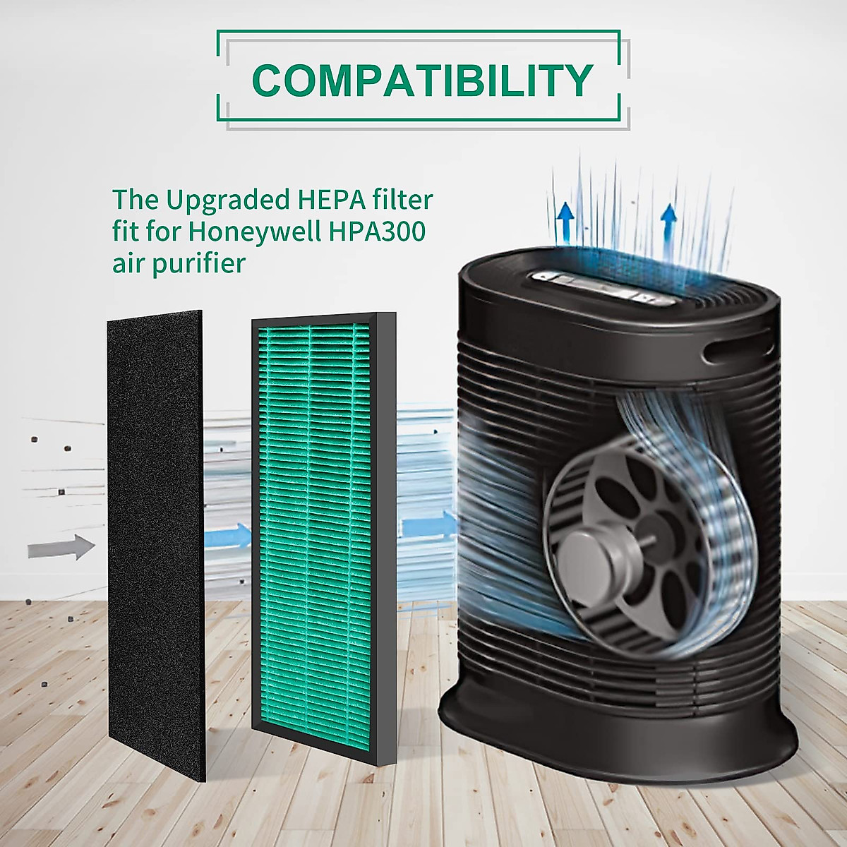 Upgraded HPA300 Replacement Filter Compatible with Honeywell HPA300 Air Purifier, 3 Upgraded HEPA Filters & 4 Activated Carbon Pre Filters, By KEEPOW