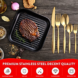 20 Pieces Gold Silverware Set with Tray for 4, KITWARE Stainless Steel Flatware Set, Mirror Polished Culery Set for Home Restaurant Office, Starter Set Tableware