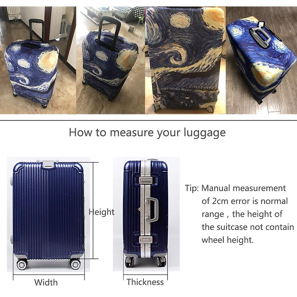 TRAVEL KIN Thickened Luggage Cover ，Washable Travel Gear Cover，18/24/28/32 Inch Suitcase Spandex Protective Cover (XL(29"-32" luggage), Starry Night)