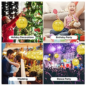 Mirror Disco Ball Decor with Hanging Ring: 8 Inch Large Gold Disco Ball Ornaments - Hanging Party Disco Balls for Party Decorations, 70s Theme Party, DJ, Wedding, Birthday, Christmas