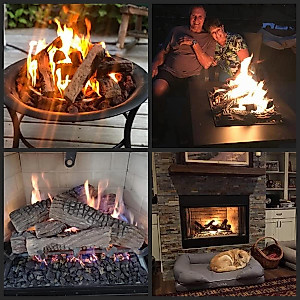 ZBXFCSH 5 Pieces Large Decoration Ceramic Wood Gas Logs and Rock Wool Use in Indoor, Gas Inserts, Vented, Electric, or Outdoor Fireplaces, Fire Pits, Stoves. Realistic Clean Burning Accessories