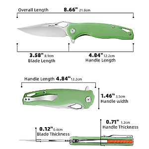 HANSHI Premium D2 Steel Blade G10 Handle Sharp Folding Pocket Knife with Clip for Men,Razor Tactical Knife Self Defense for Survival Hunting Camping Hiking Outdoor Gift,Foldable EDC Knife with Liner Lock for Women (green)