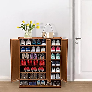 DYRABREST Bamboo Shoe Cabinet with 3 Doors, 8 Tier Free Standing Shoe Racks Shoe Rack Shelf Large Capacity Shoe Storage Cabinet for Hallway Office Living Room (8 Tiers)