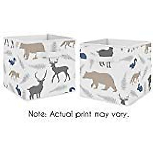 Sweet Jojo Designs Blue and Grey Woodland Animals Foldable Fabric Storage Cube Bins Boxes Organizer Toys Kids Baby Childrens for Collection Set of 2