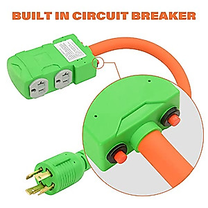 Flameweld Generator Adapter Cord - NEMA L14-30PTwist Lock Male to Four NEMA 5-20R, Heavy Duty Generator Locking Cord with Surge Protector Breaker, 30Amp 7500 Watts
