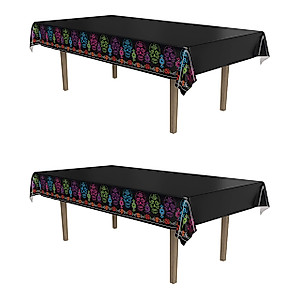Beistle Day of the Dead Tablecovers, 54” x 108”, 2 Pieces – Plastic Table Cloth, Rectangular Tablecloth, Table Covers for Party, Mexican Tablecloth, Day of the Dead Decorations, Fiesta Party Supplies