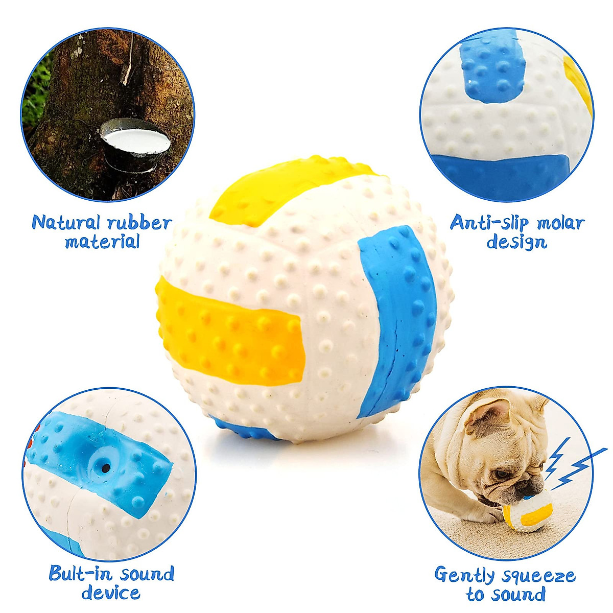 Dog Squeaky Ball for Dogs,Squeaky Dog Ball Squeaky Dog Toys Interactive chew Sound Fetch Play Dog Squeaky Toys for Small Dogs or Cats, Soccer Ball Volleyball Rugby Ball (Sports Balls-4 Pieces)