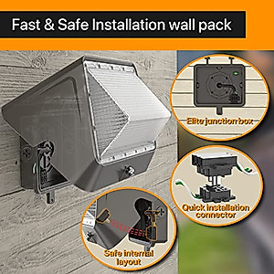 DEMILARE 70W LED Wall Pack Light with Dusk to Dawn Photocell, 8400lm Quick Installation Security Lighting AC120V, IP65 Waterproof 5000K Commercial Wall Lights for Outdoor Barn, Shop, Garage