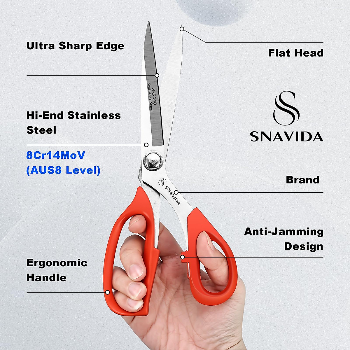 Heavy Duty Scissors All Purpose, Professional Fabric Scissors Sewing Shears, 9.5 Inches Ultra Sharp Craft Scissors for Office (Red)
