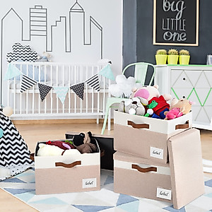 PFFVRP Large Storage Bins with Lids, Foldable Fabric Storage Baskets with Lids, Sturdy Storage Boxes with Labels and 3 PU Handles for Closet Home Bedroom Office (26L, Pink&White)