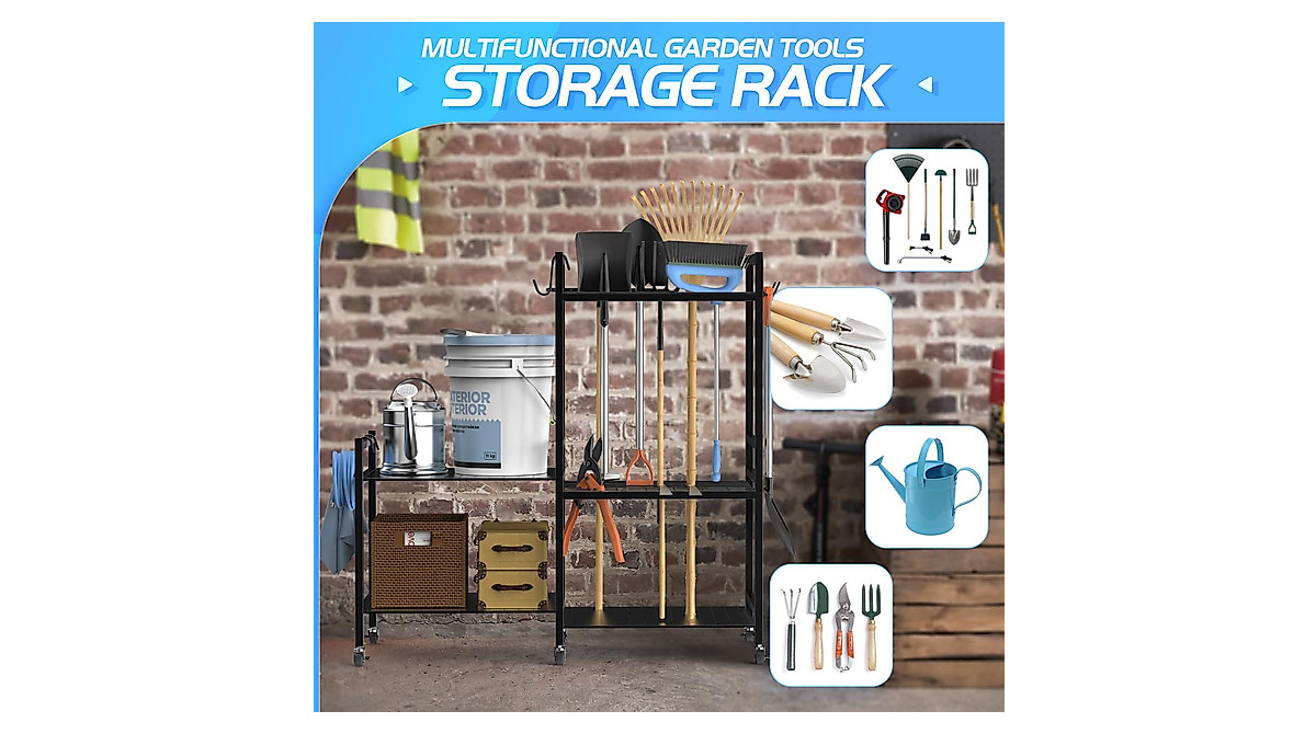 POLARPRA Garden Tool Organizer, Garden Tool Storage Rack with 6 Hooks ...