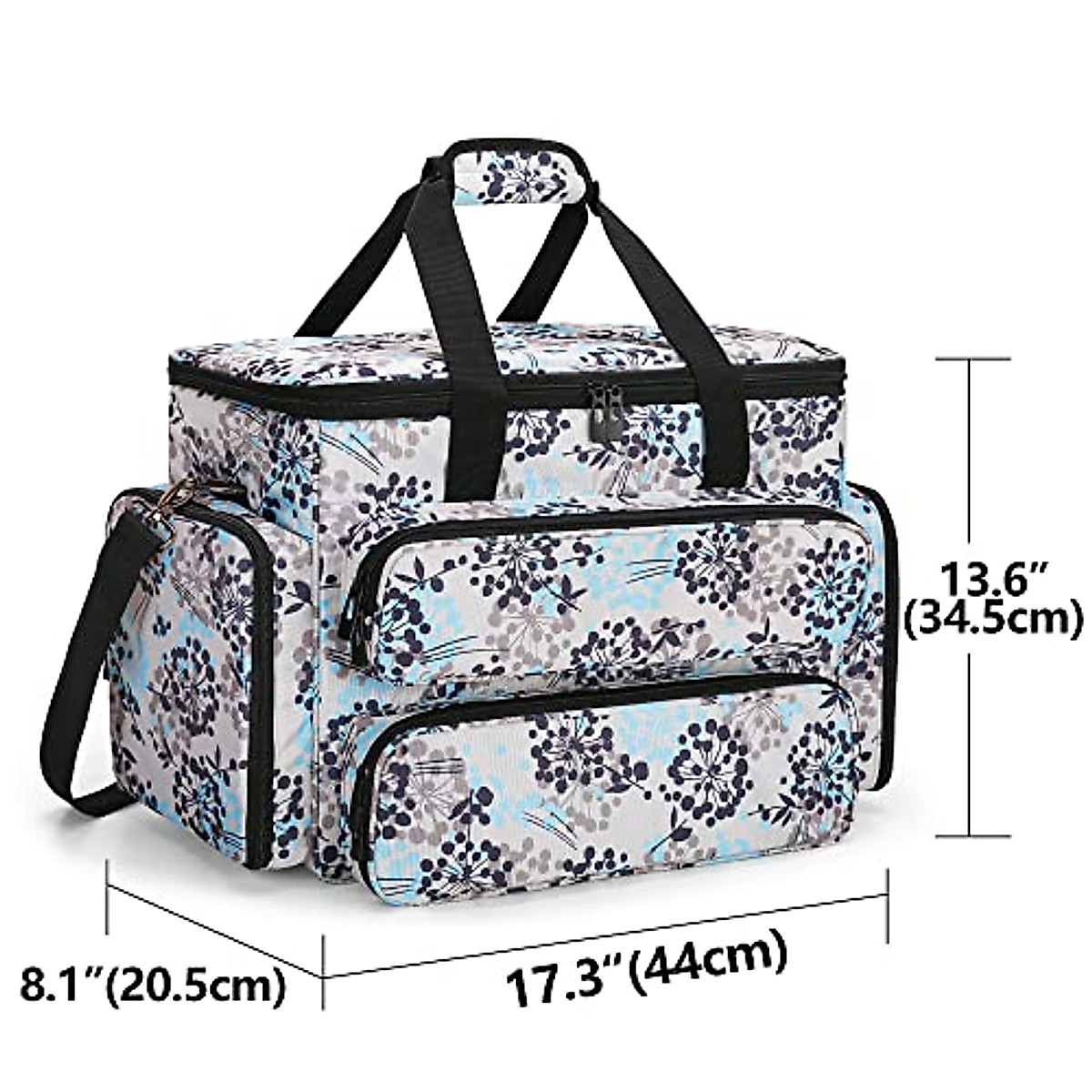 CURMIO Sewing Machine Carrying Case for Most Standard Sewing Machine, Portable Travel Tote Bag with Compartments and Pockets for Sewing Supplies, Dandelion (Bag Only, Patent Design)