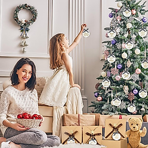 Leyndo 24 Sets Christmas Paper Gift Boxes with Stuffed Bear 8 x 8 x 4 Inch Bulk Large Christmas Gift Box with Lid Ribbon for Wedding Bridal Baby Shower Birthday Party Favor (Wood Round Tags)