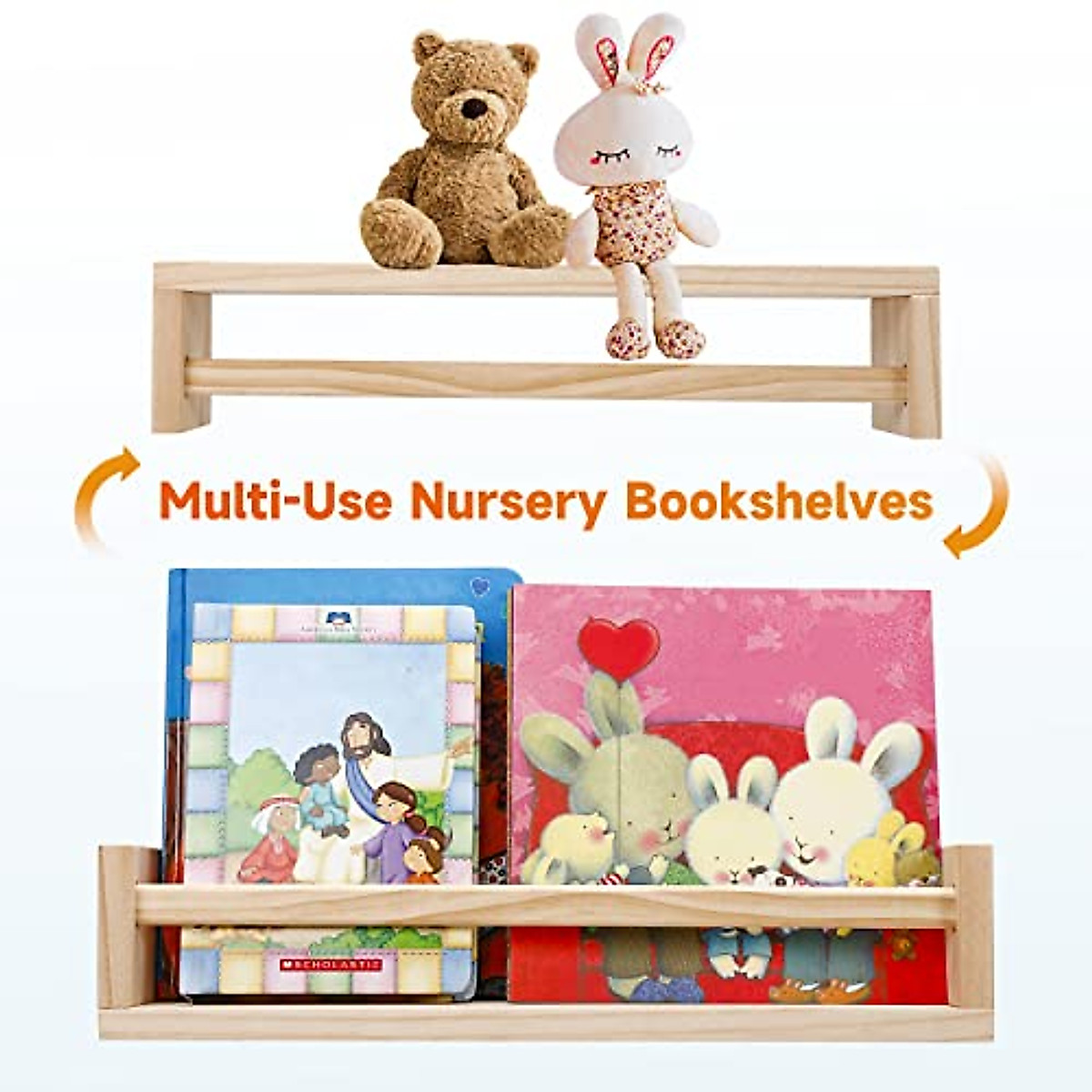 HAPOO Nursery Book Shelves Wall Bookshelf for Wall 16" Wood Nursery Shelf Floating Bookshelf for Kids Room Set of 4