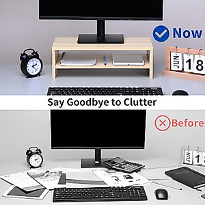 Zimilar Monitor Stand Riser, 2 Tiers Laptop Computer Monitor Riser for PC Screen, iMac, Desktop Wooden Screen Monitor Stand Riser with Storage Organizer for Home Office (Natural)