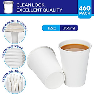 AOZITA [460 Pack] 12 oz White Paper Cups, Disposable Paper Coffee Cups, Heavyduty Drinking Cups for Hot and Cold Beverage.