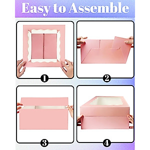 Bakepacker 36pcs 12x12x8 Inches Cake Boxes with Window 18-Packs Pink Cake Boxes 12 Inch Bakery Boxes (18 Cake Boxes +18 Cake Boards Included)