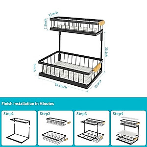 Bravace Under Sink Organizer and Storage - 2-Tier Pull Out Cabinet Organizer with Sliding Drawer L-shape Sliding Shelf Storage Under Bathroom Sink Storage for Kitchen Bathroom(White)