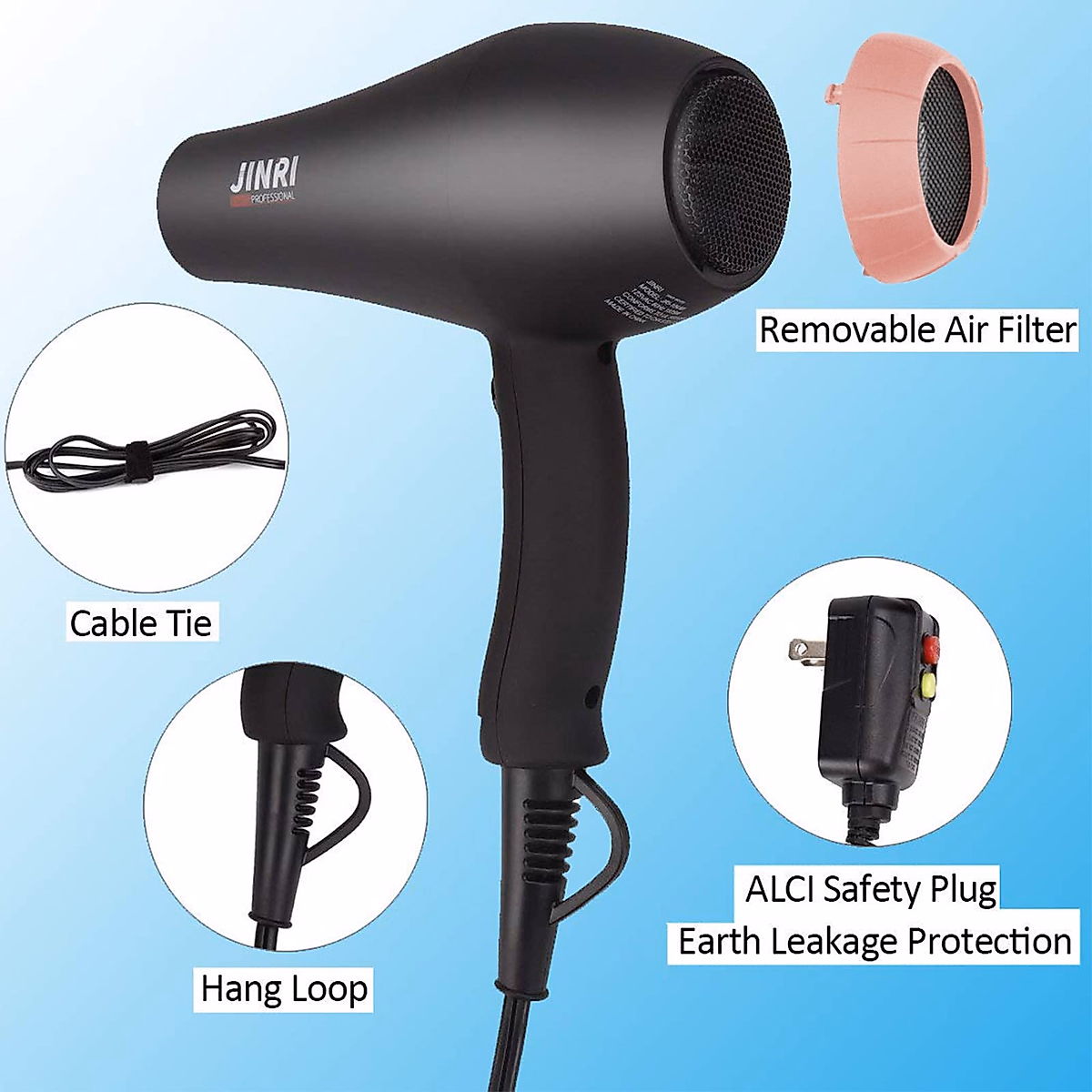 Infrared Hair Dryer, Professional Salon Negative Ionic Blow Dryers for Fast Drying, Pro Ion Quiet Hairdryer with Diffuser & Concentrator & Comb Black Gold