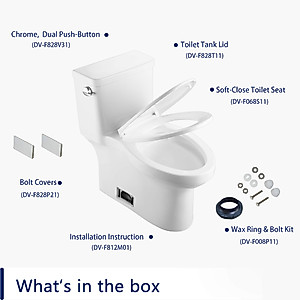 DeerValley DV-1F52828 Apex White ADA Comfortable Height toilet and Elongated One Piece Toilet, with Soft Closing Seat and Left-hand Chrome Trip Lever Included, High-Efficiency