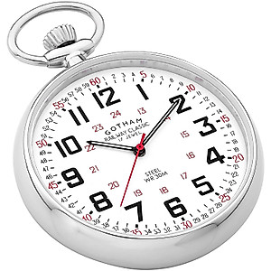 Gotham Men's Silver-Tone Mechanical Hand Wind Railroad Pocket Watch # GWC14100S