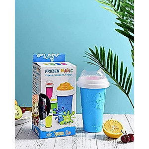 Slushy Maker Ice Cup Travel Portable Double Layer Silica Cup Pinch Cup Hot Summer Cooler Smoothie Silicon Cup Pinch into Ice Children's Adult Slushy Ice Cup (Blue)