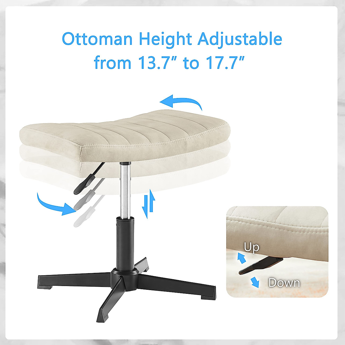 Art Leon Criss Cross Chair - with Ottoman and Pillow, Armless Office Desk Chair No Wheels, Modern Swivel Height Adjustable Mid Back Wide Seat Computer Task Vanity Chair for Home Office, Off White