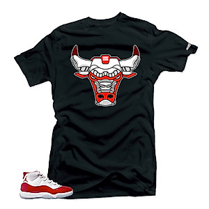 Shirt to Match Jordan 11 Cherry Varsity Red Match Jordan Tee - Snelos Bull Black - X-Large