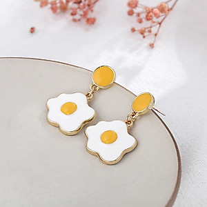 TIANBANGSHI Chic Funny 18k Gold Plated Enamel Fried Egg Stud Earring Cute Poached Egg Dangle Drop Earrings for Women Lover Kitchen Cooking Statement Jewelry Gifts (poached egg)