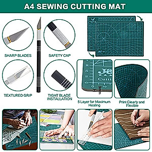 welltop Rotary Cutter Set, 96 PCS Quilting Kit 45mm Fabric Cutters Kit with 5 Extra Blades A4 Cutting Mat Acrylic Ruler Carving Knife Craft Clips Bags Full Tools for Crafting Sewing Patchworking