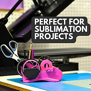 Echomerx Multi-Roll Heat Tape Dispenser Sublimation - Best Cut Heat Resistant Thermal Tape for Sublimation Transfer, Pen Holder, 1 and 3 inch Core, Optional Heat Press Tape Pack, Pink