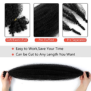 Pre-Fluffed Spring Twist Hair, Pre-Stretched Marley Twist Braiding Hair, 16 Inch 7 Packs Soft Springy Afro Braiding Hair For Black Women Crochet Hair, Twisted Up Crochet Braids(16inch,7packs,1B#)