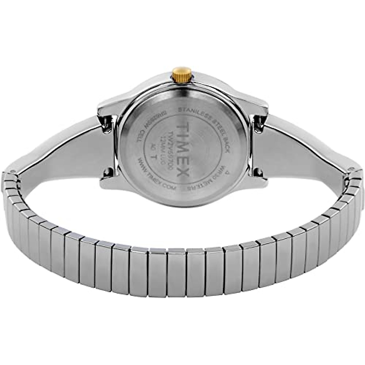 Timex Women's Fashion Stretch Bangle 25mm Watch - Two-Tone Expansion Band Silver-Tone Dial Two-Tone Case