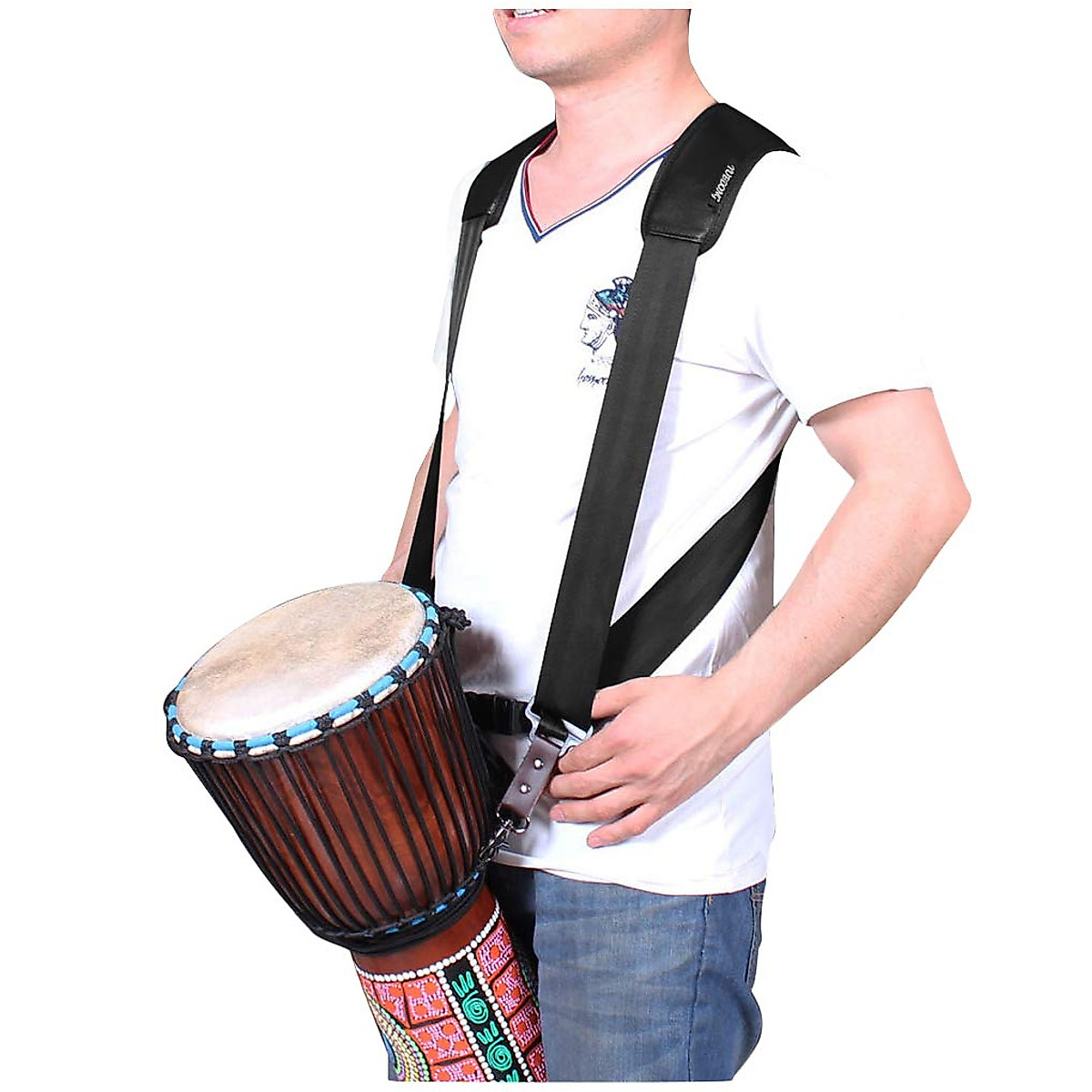 Adjustable Padded Djembe Shoulder Strap African Hand Drum Harness Belt Polyester with Quick Change Hook