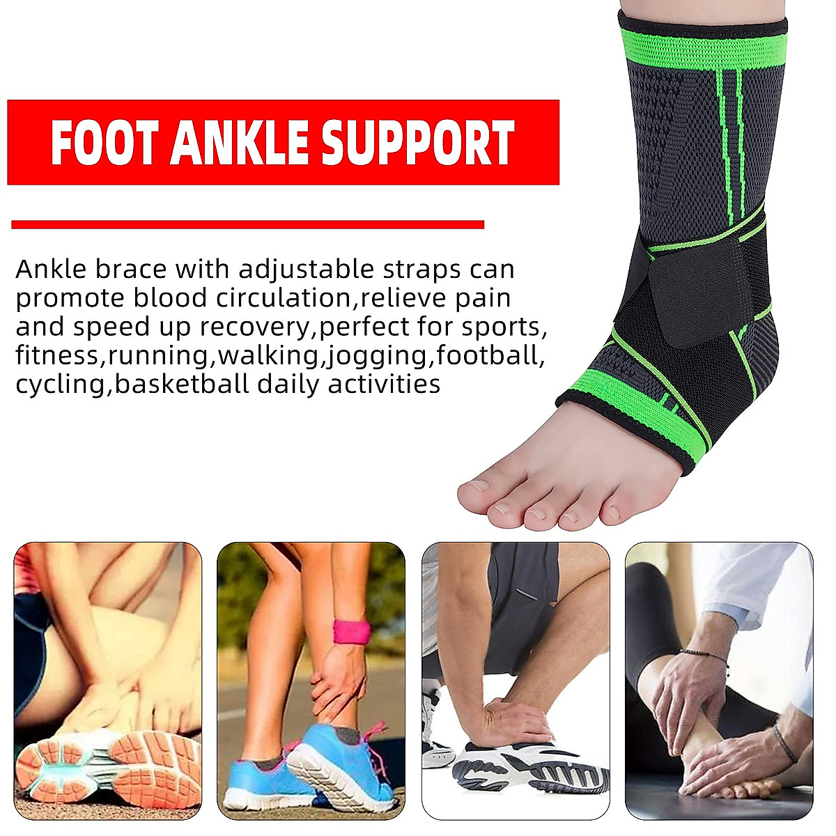 Ankle Support Brace, Breathable Ankle Compression Sleeve with Adjustable Wrap,Elastic Ankle Braces Stabilizer for Plantar Fasciitis,Achilles Tendonitis,Sprained Ankle Pain Swelling Relief (Single)