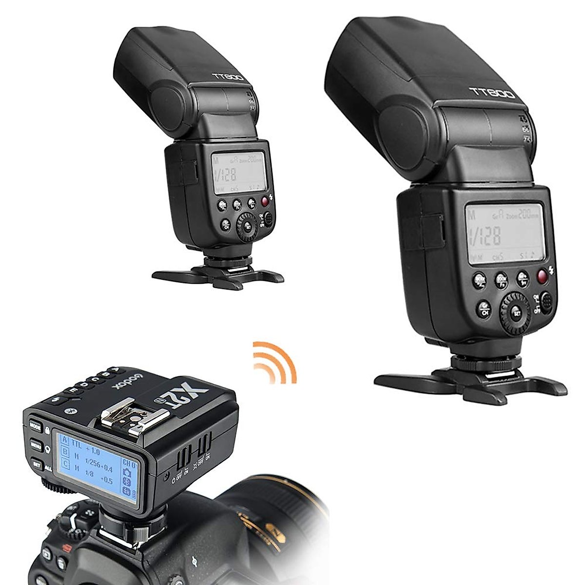 Godox 2X TT600 HSS 2.4G Wireless Master/Slaver Flash Speedlite & Receiver Godox X2T-N Remote Trigger Transmitter Kit Built-in Godox X System Compatible for Nikon Cameras