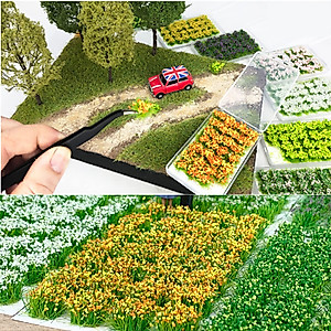 Cayway 128 PCS Miniature Colorful Flower Cluster, 4 Color Static Grass Tuft Model Grass Tufts Flower Vegetation Groups Static Grass Tufts for DIY Model Train Landscape Railroad Scenery