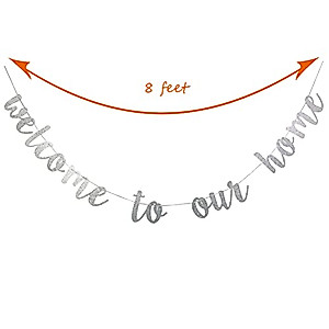 StarsGarden Silver Glitter Welcome to Our Home Banner for Housewarming Patriotic Military Decoration Family Party Supplies Cursive Bunting Photo Booth Props Sign(Silver Welcome Home), SG-22N448