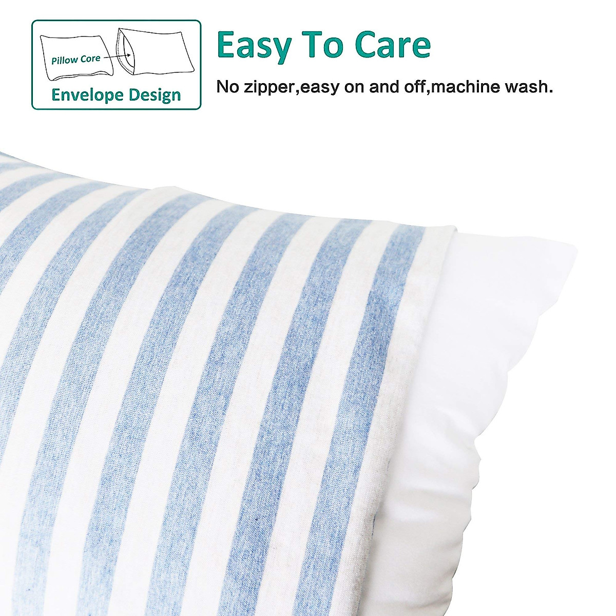 NTBAY 2 Pack Cotton 13" x18" Pillows with Toddler Organic Cotton Pillowcases, Soft Kids Crib Pillows for Sleeping with Envelope Closure Baby Travel Pillow Cases in Daycare Preschool, Blue Striped