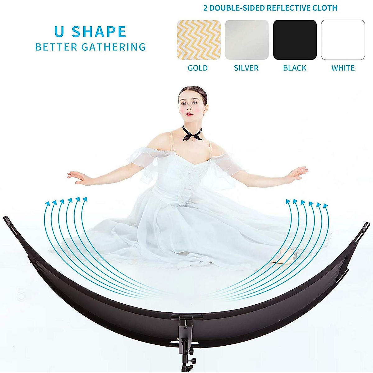 RangerRider Curved Reflector Clamshell Light Reflector/Diffuser, 24x70 inches Photography Lighting Reflector for Photo Video Studio Shooting with Black/Silver/White/Gold Reflectors,Carry Bag