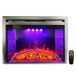 33 inch Electric Fireplace Insert, Heater with Overheating Protection, Tempered Glass, Recessed Mounted with Fire Crackling Sound, Remote Control, 750/1500W, Black