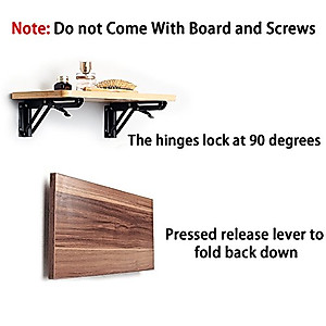 Sumnacon Sturdy Folding Shelf Brackets - Heavy Duty Metal Triangle Table Bench Folding Shelf Bracket 10 Inch, 2 Pcs Folding Shelf Hinge Wall Mounted, Max Load 132lb (Black)