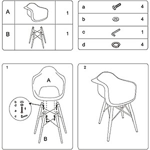 CangLong Natural Wood Legs Mid Century Modern Molded Shell Lounge Plastic Arm Dining-Chairs, Set of 1, Black