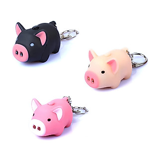 YYaaloa 3pcs Piggy Design Keychains Led Keychains Flashlight Sound Rings Creative Kids Toys Pig Cartoon Sound Light Key chains with key rings